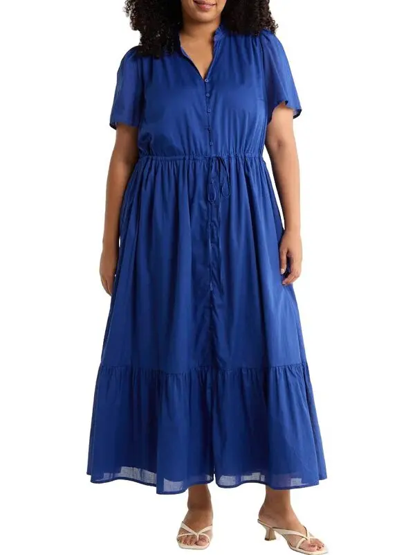 SUGARLIPS Bluebell Tiered Cotton Maxi Dress - Navy