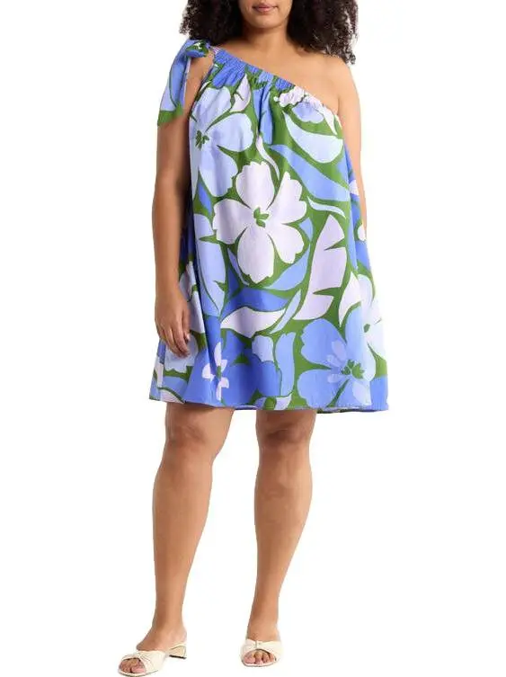 SUGARLIPS Dayana Floral Adley One-shoulder Cotton Minidress - Green-blue