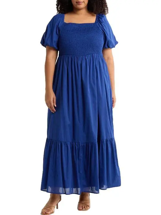 SUGARLIPS Bluebell Smocked Cotton Maxi Dress - Navy