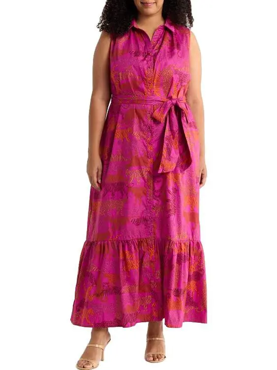 SUGARLIPS In The Jungle Cileah Cotton Maxi Shirtdress - Magenta