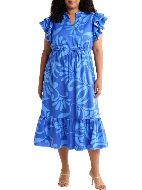 SUGARLIPS Emidora Floral Cotton Midi Dress - Navy-blue