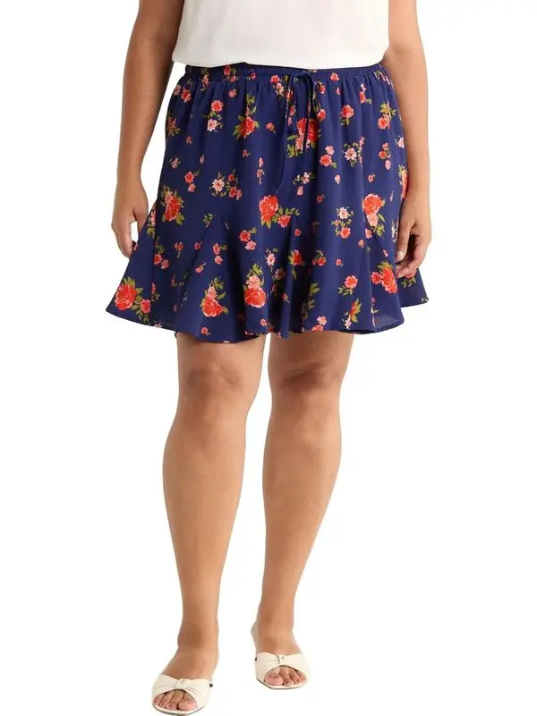SUGARLIPS Floral A-line Skirt - Navy-coral