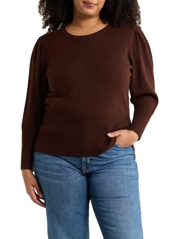SUGARLIPS Juliet Sleeve Crewneck Sweater - Dark Brown