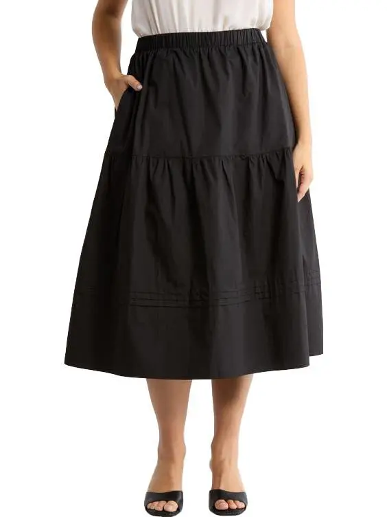 SUGARLIPS Floral Tiered Cotton Maxi Skirt - Black