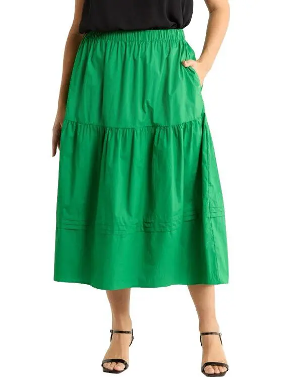 SUGARLIPS Floral Tiered Cotton Maxi Skirt - Kelly-green