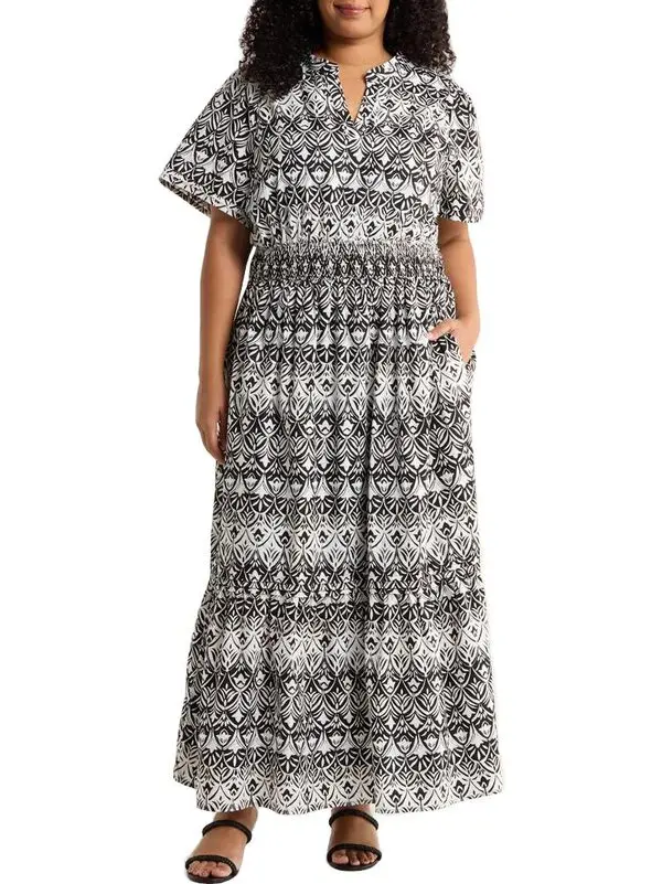 SUGARLIPS La Palma Floral Belraj Tiered Cotton Maxi Dress - Black-white