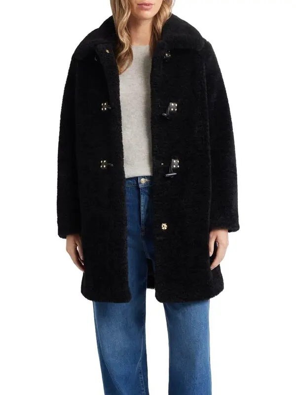 Sam Edelman Faux Fur Toggle Coat - Black