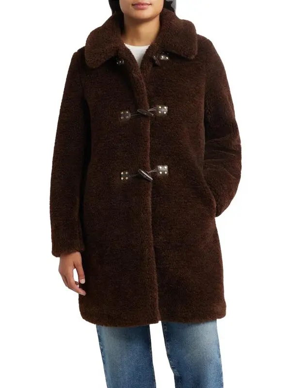 Sam Edelman Faux Fur Toggle Coat - Chocolate