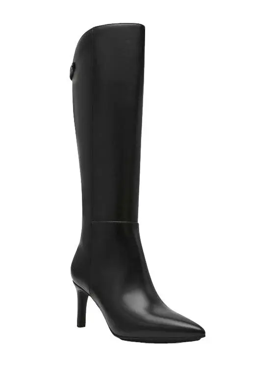 Anne Klein Marucia Pointed Toe Knee High Boot - Black Smooth