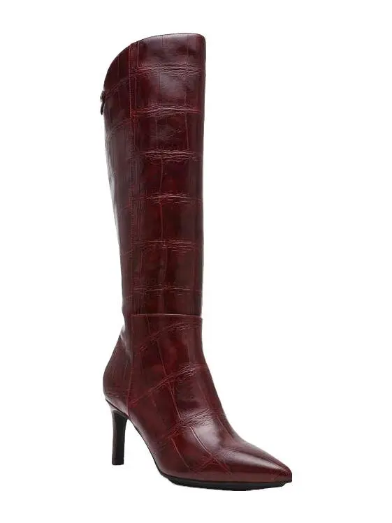 Anne Klein Marucia Pointed Toe Knee High Boot - Wine Crocodile