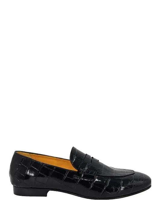 MADISON MAISON Croc Embossed Loafer - Black
