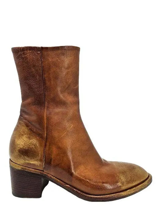 MADISON MAISON Handmade Metallic Ankle Boot - Cognac