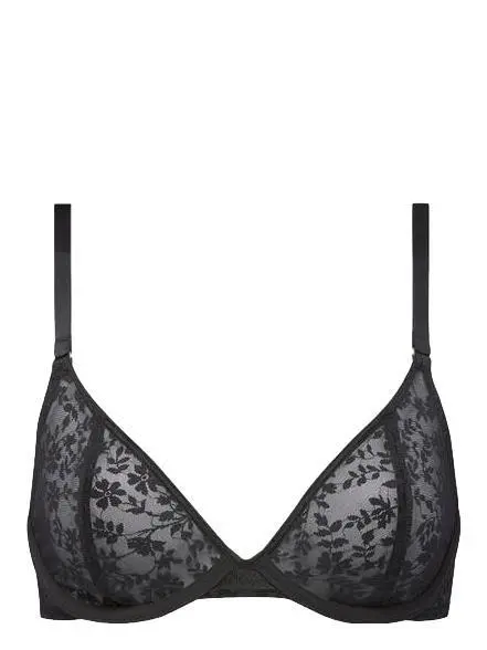CUUP The Plunge Botanical Lace Bra - Black