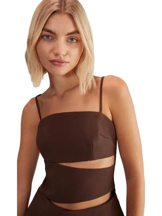 Nasty Gal Tailored Cut Out Longline Top - Choc Brown