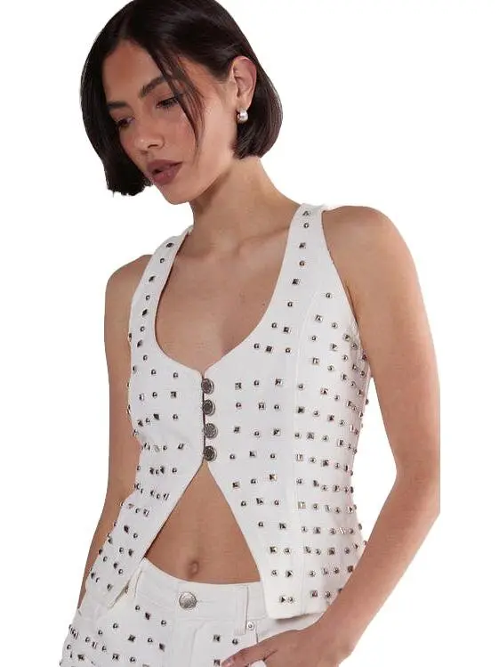 Nasty Gal Studded Denim Corset Top - White