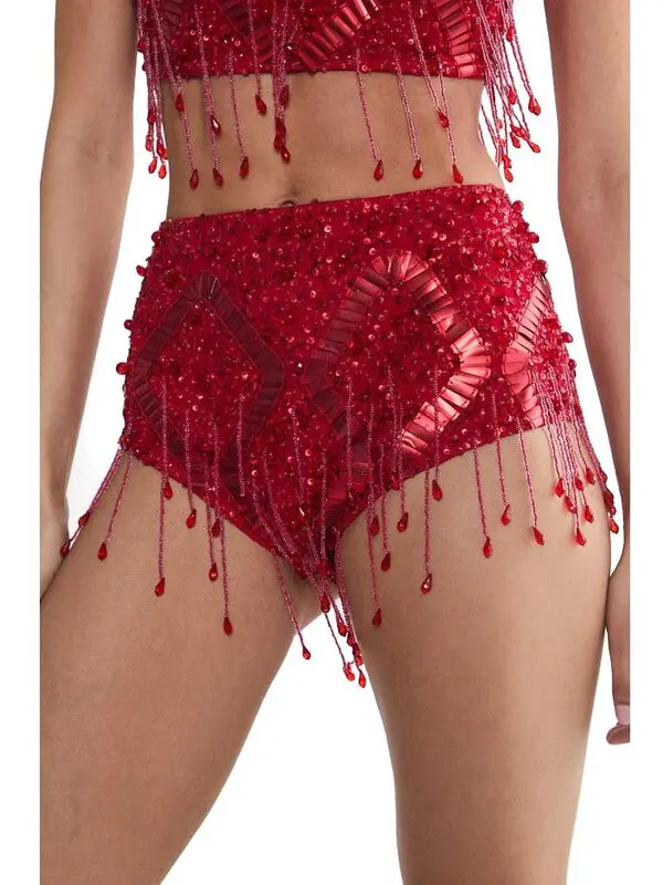 Nasty Gal Embellished Tassel Beaded Shorts - Red