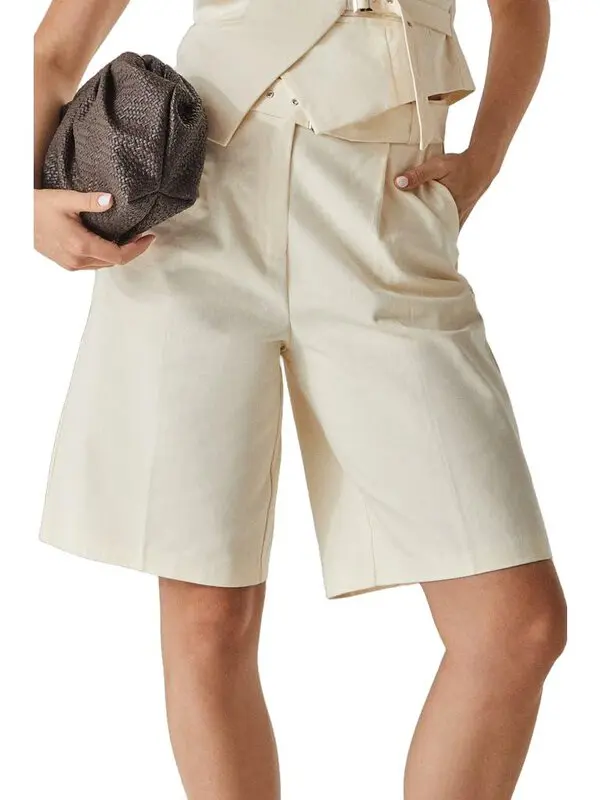 Nasty Gal Cotton Twill Buckle Jort Shorts - Cream