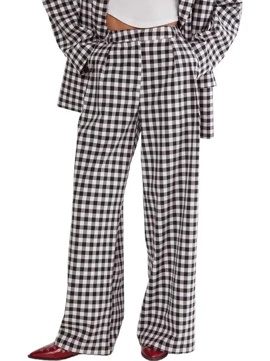 Nasty Gal Gingham Tailored Wide Leg Trousers - Mono