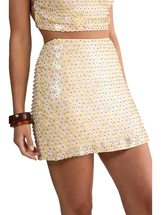 Nasty Gal Sequin And Beaded Mini Skirt - Lemon