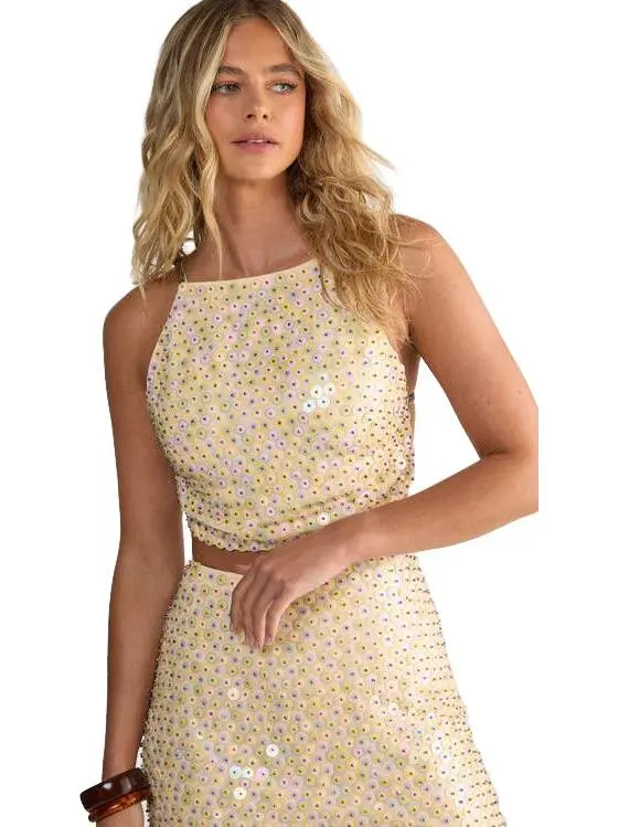 Nasty Gal Studded Sequin Beaded Strap Crop Top - Lemon