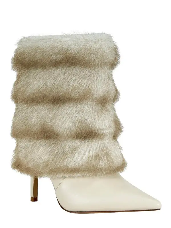 AZALEA WANG Simon Faux Fur Bootie - Ivory Multi