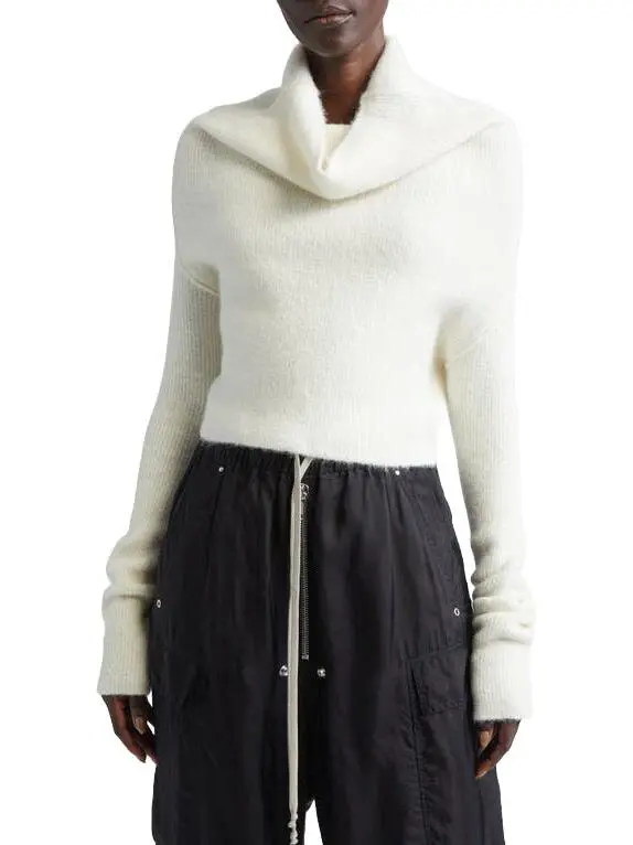 Rick Owens Crater Alpaca And Wool-blend Funnel Neck Sweater - Milk