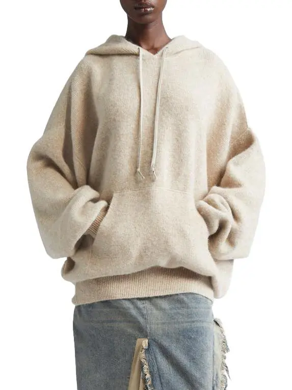Rick Owens Hun Alpaca And Wool Blend Sweater Hoodie - Dust