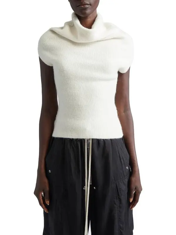 Rick Owens Crater Alpaca & Wool Blend Funnel Neck Sweater - Milk