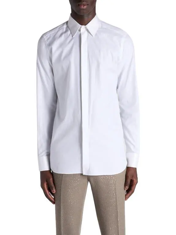 TOM FORD Classic Fit Cotton & Silk Serge Button-up Shirt - Waa Optical White
