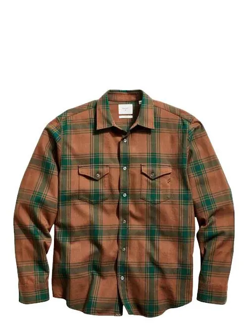 Billy Reid Scale Plaid Flannel Button-up Western Shirt - Billys Brown/dark Forest