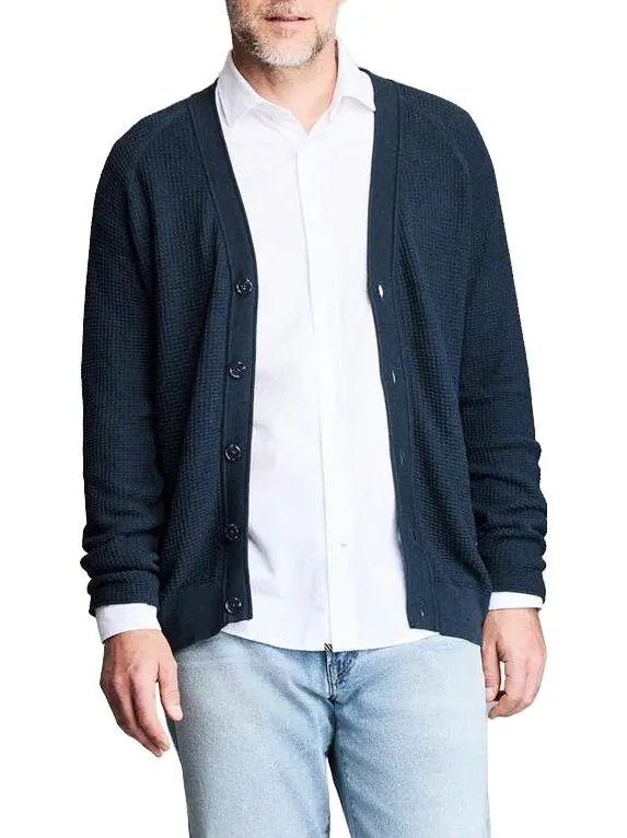 Billy Reid Cotton & Cashmere Mini Waffle Cardigan - Carbon Blue