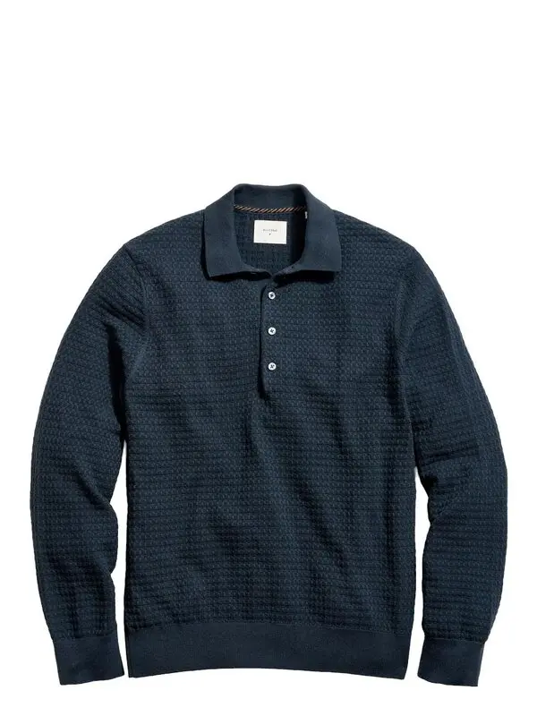 Billy Reid Grid Links Long Sleeve Polo - Carbon Blue