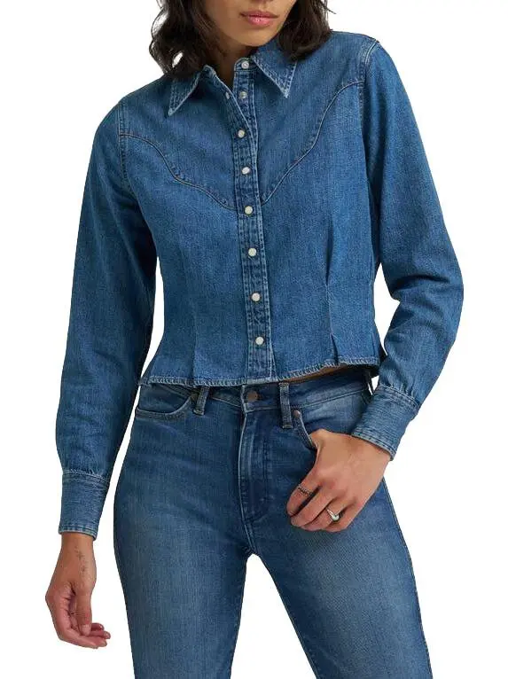 Wrangler Western Peplum Denim Shirt - Light Hand