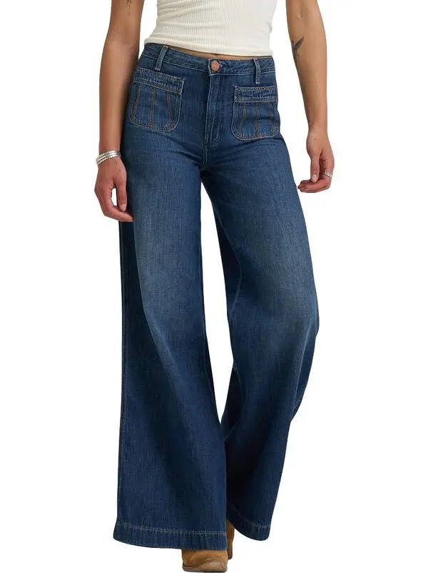 Wrangler High-waist Wide-leg Patch Pocket Jeans - Homestead Haze