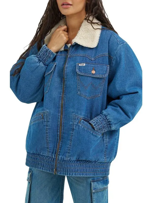 Wrangler Oversized Denim Bomber Jacket - Azurite