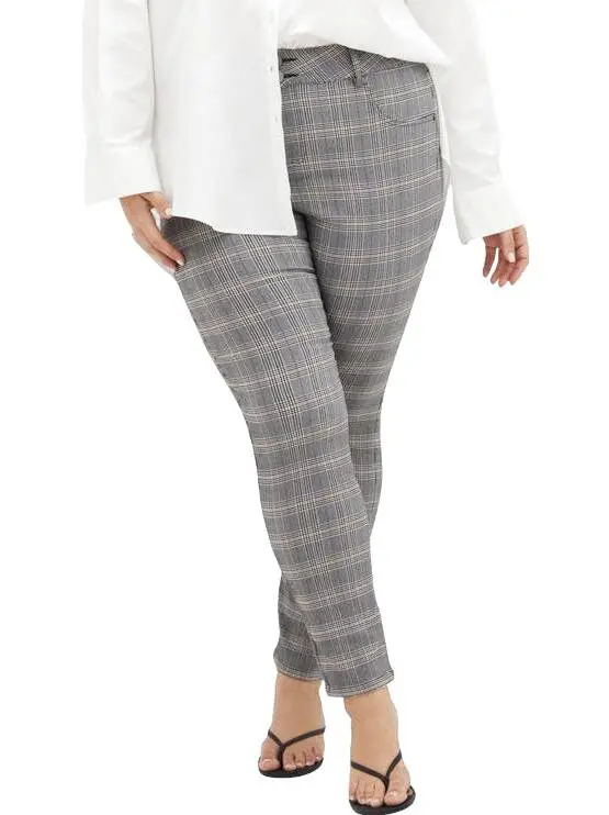 City Chic Bengaline Check Skinny Leg Pants - Cherry Check