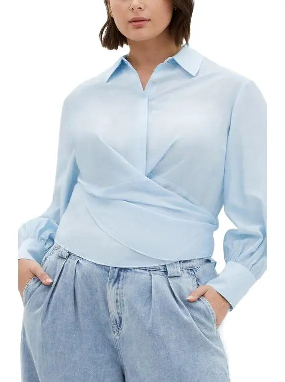 City Chic Elena Tie Waist Shirt - Sky Blue
