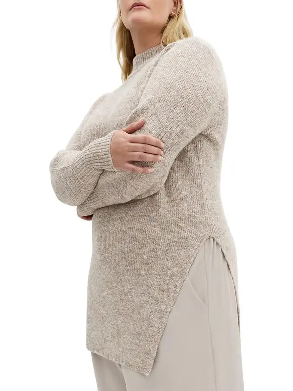 City Chic Side Split Mock Neck Longline Sweater - Taupe