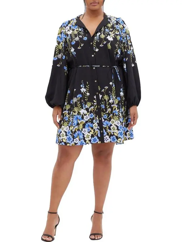 City Chic Lilliana Floral Shirtdress - Meadow Black
