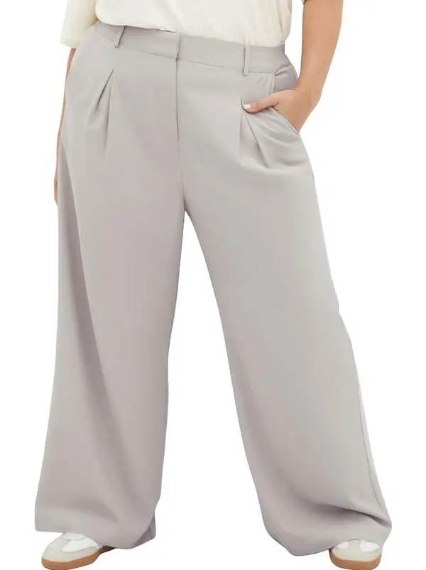 City Chic Jordan Wide Leg Pleated Trousers - Neutral