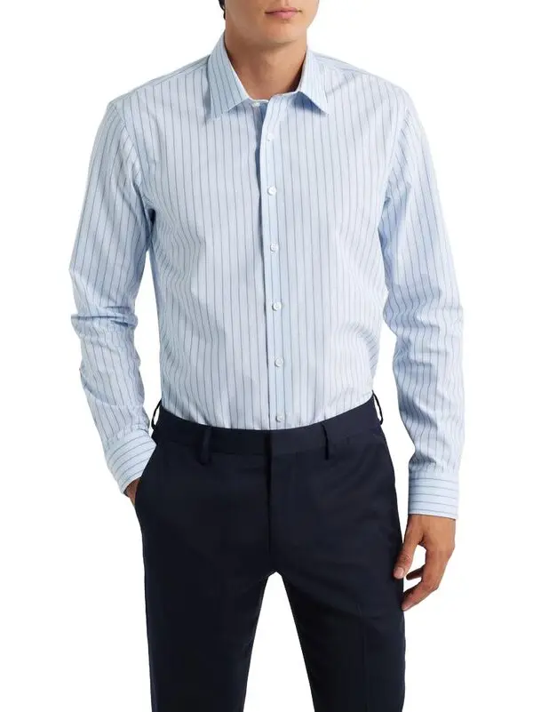 Nordstrom Extratrim Fit Non-iron Stripe Cotton Dress Shirt - Blue Elio Stripe