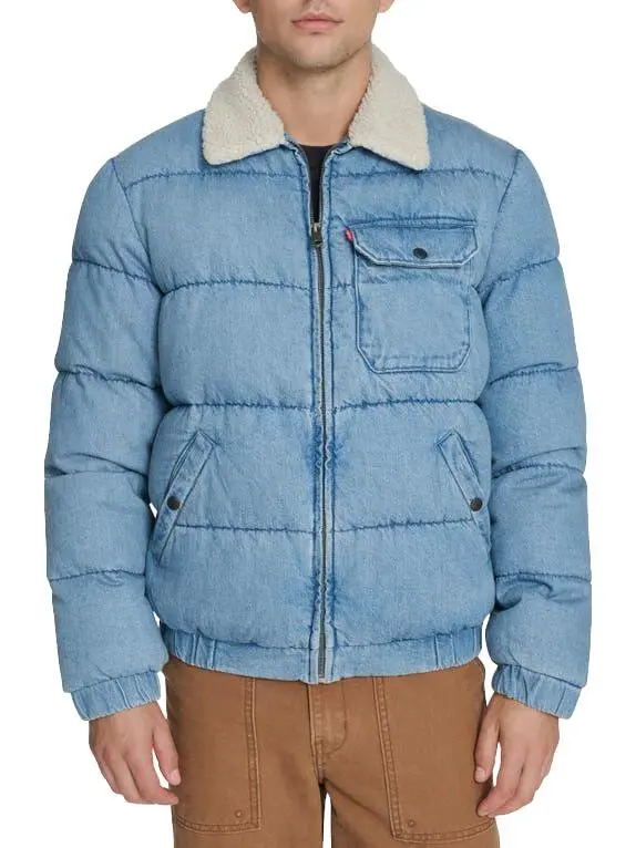 LEVI'S Quilted Denim Jacket With Fleece Collar - Light Wash Denim