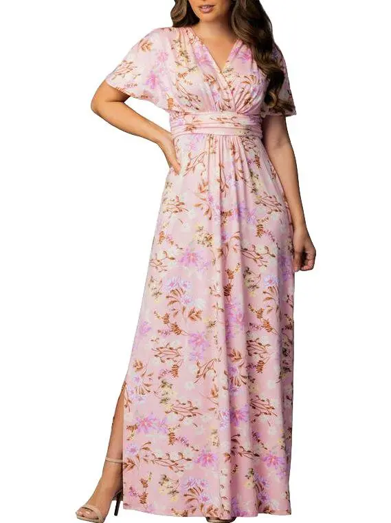 KIYONNA Vienna V-neck Maxi Dress - Lively Peach Floral
