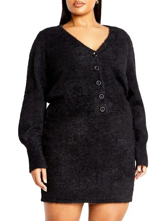 City Chic Marnie Eyelash Knit Cardigan - Black