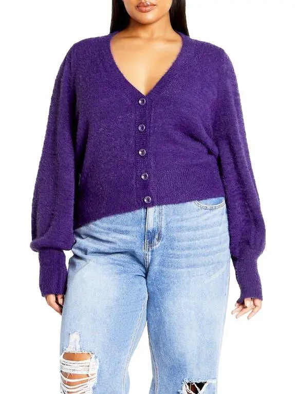 City Chic Marnie Eyelash Knit Cardigan - Purple