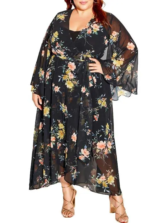 City Chic Fleetwood Wrap Maxi Dress - Print