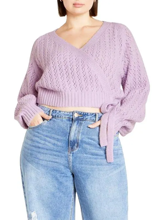 City Chic Vivienne Pointelle Wrap Cardigan - Purple