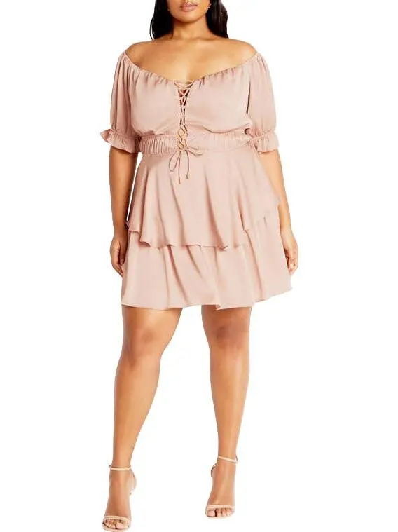 City Chic Nia Off-the-shoulder Tiered Mini Dress - Pink