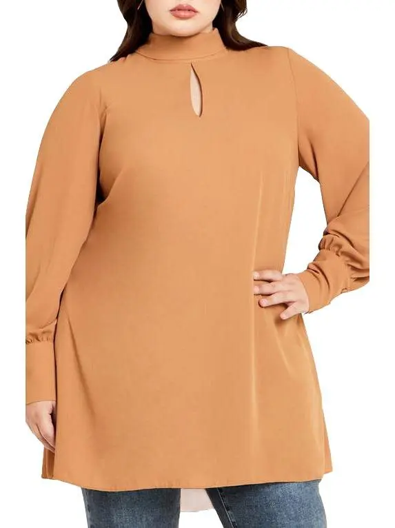 City Chic Bow Tunic Top - Toffee