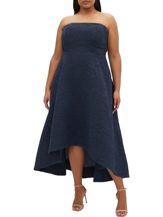 City Chic Tess Jacquard High-low Maxi Cocktail Dress - Navy